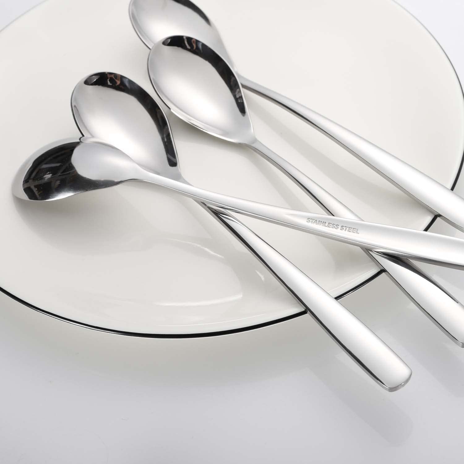 Soup Spoons Stainless Steel Round Spoons Asian Soup Spoon Set of 6 Long Handle Dinner Spoons for Kitchen Restaurant or Home (12)
