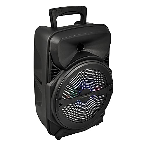 Sound Town 8-inch 2-Way Portable PA Speaker with Built-in Rechargeable Battery, 1 Wired Mic, Bluetooth, USB, SD Card Reader, LED Light (OPIK-8PS)