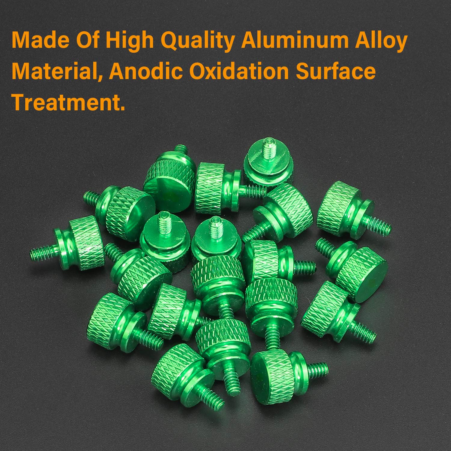 Powlankou 20 Pieces 6#-32 Computer Case Screws, Anodized Aluminum Thumbscrews, Fully Threaded Knurled Thumbscrews, Thumb Screws (Green)