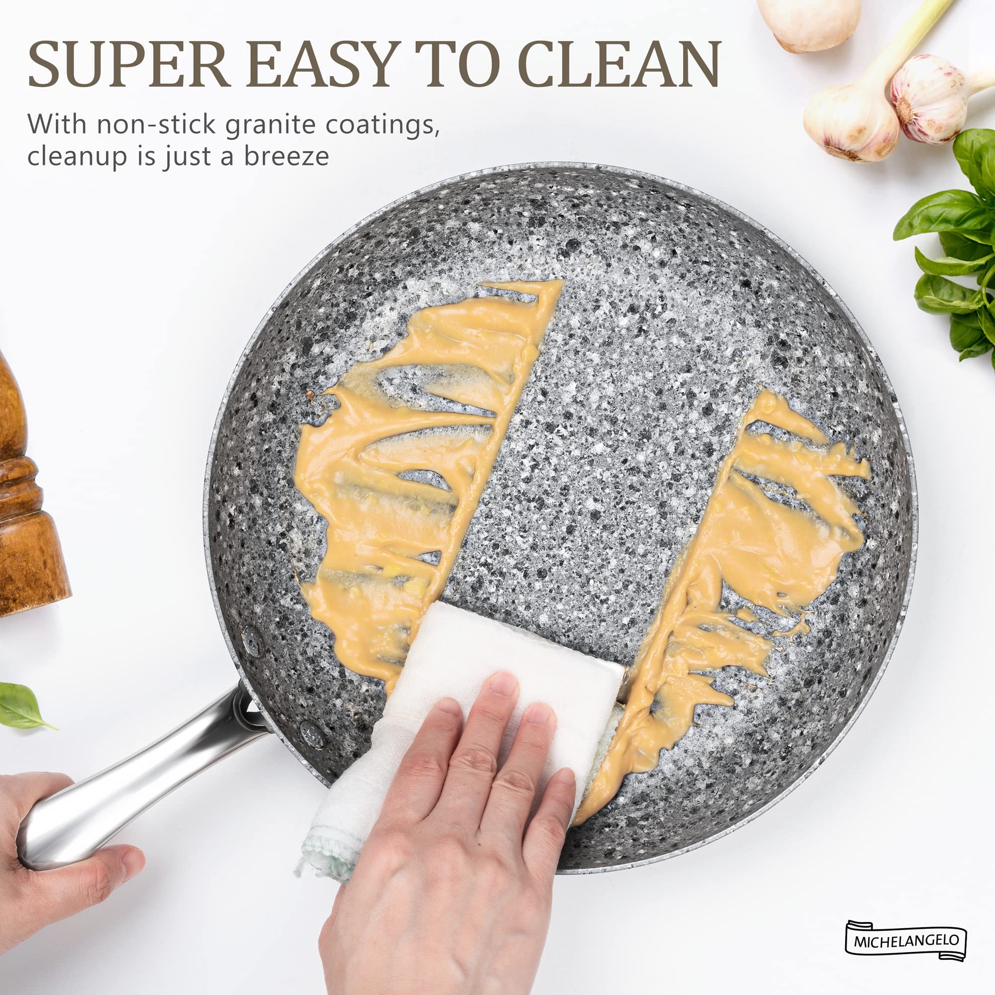 Michelangelo Pots and Pans Set, Stone Cookware Set with Super Nonstick Results, Stone Pots and Pans Set - 8 piece