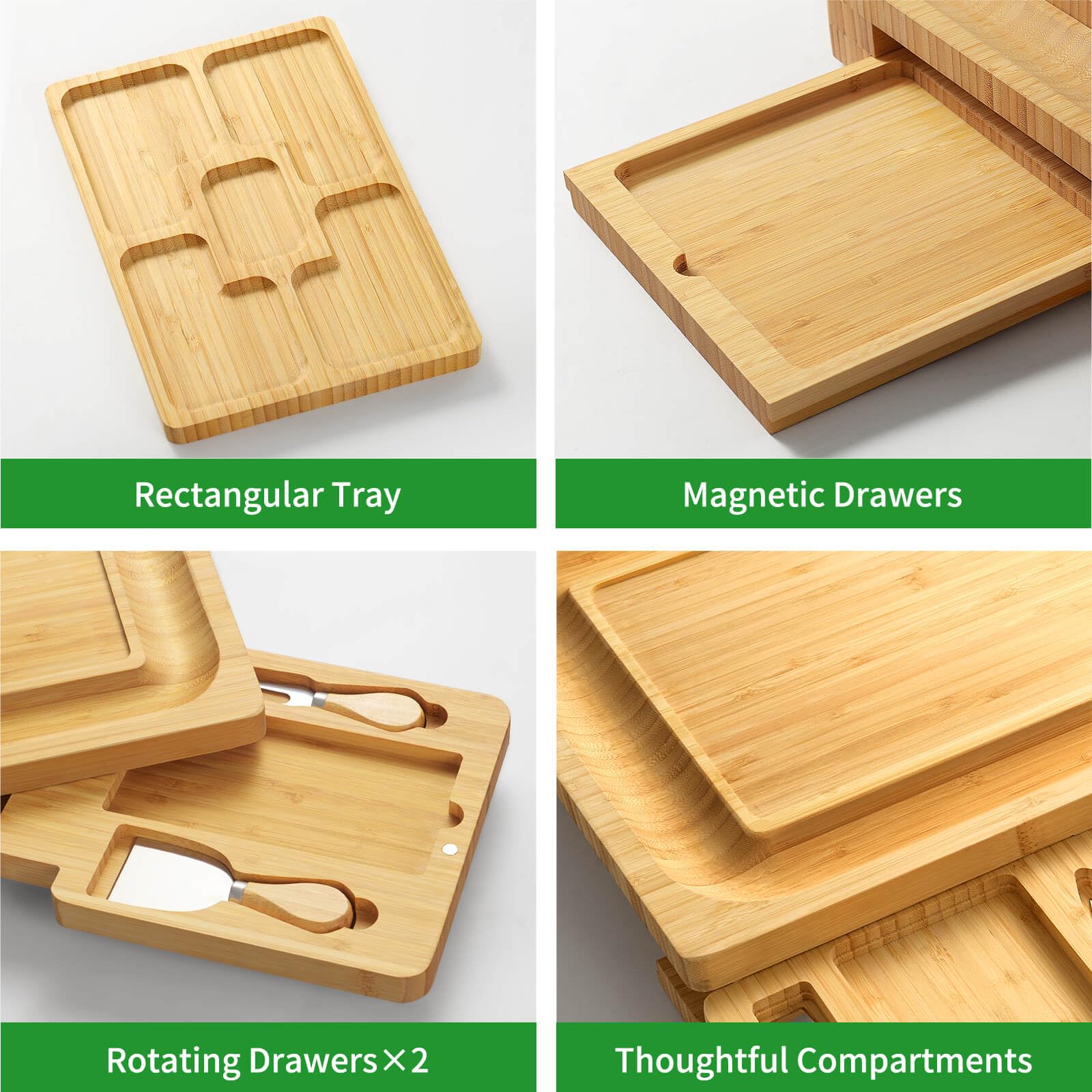Large Charcuterie Boards Set for Cheese - Bamboo Cheese Board and Knife Set with Extra Cheese Platter, Charcuterie Board Cheeseboard Cheese Plate for Christmas Wedding Housewarming Gifts
