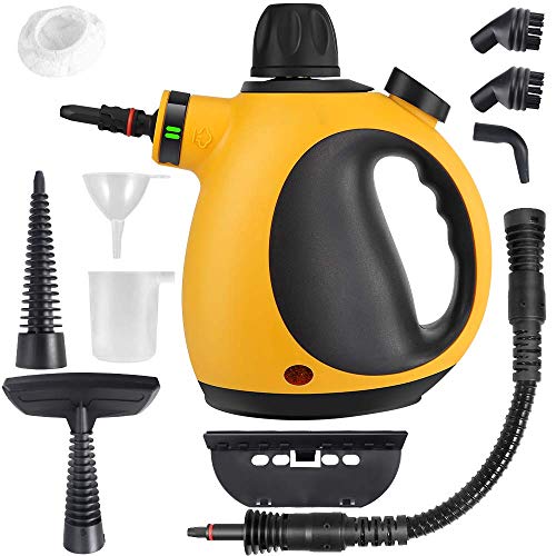 AFMAT Handheld Steam Cleaner, Portable Steam Cleaner Handheld 10 in 1 Set Multi-Function Multi-Purpose, and Chemical-Free, Multi-Surface All Natural, for Kitchen, Home -Yellow
