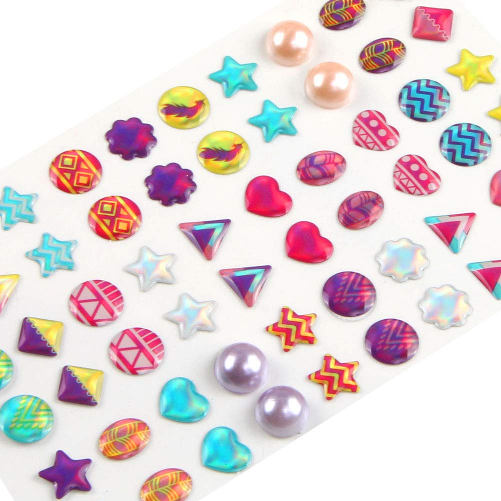 AUGSUN 240 Piece Sticker Earrings 3D Gems Sticker Girls Sticker Earrings Self-Adhesive Glitter Craft Crystal Stickers