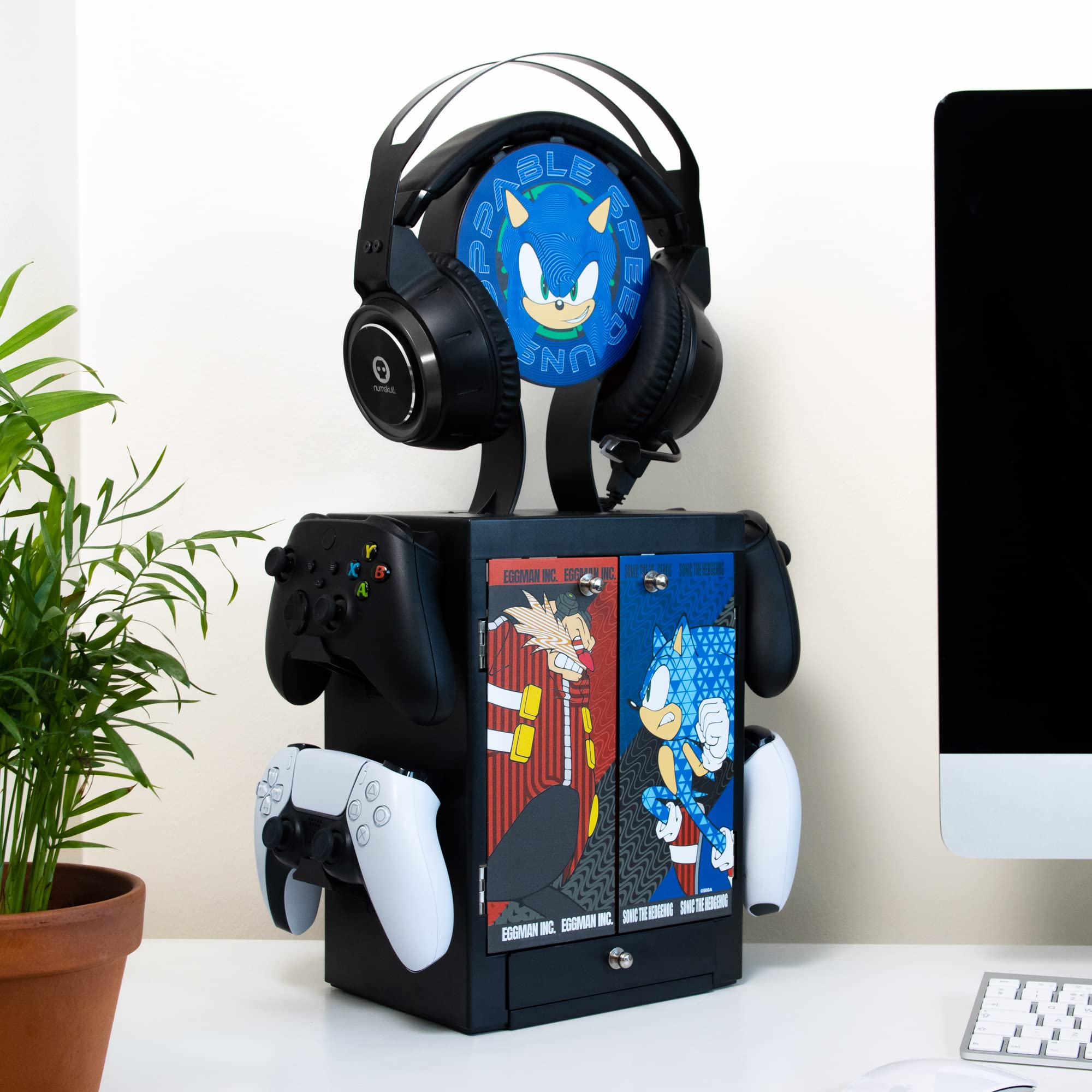 Numskull Official Sonic the Hedgehog Gaming Accessory Locker Storage Stand Holds 10 Games/DVDs–4 Controllers Headset & Accessories Durable Compact Organizer Official Sonic the Hedgehog Merchandise