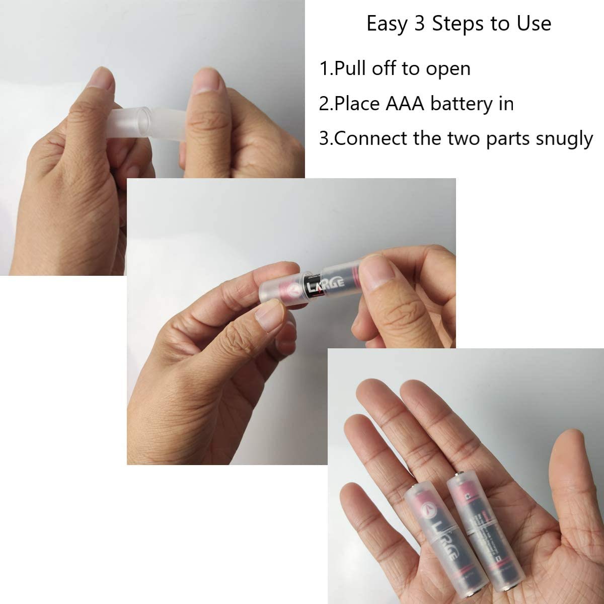 HOMEFUNTIME Battery Adapter Converter for AAA to AA Battery Transparent Cases Holder Shell with Metal Contacts on Bottom(Clear Color,Pack of 4)
