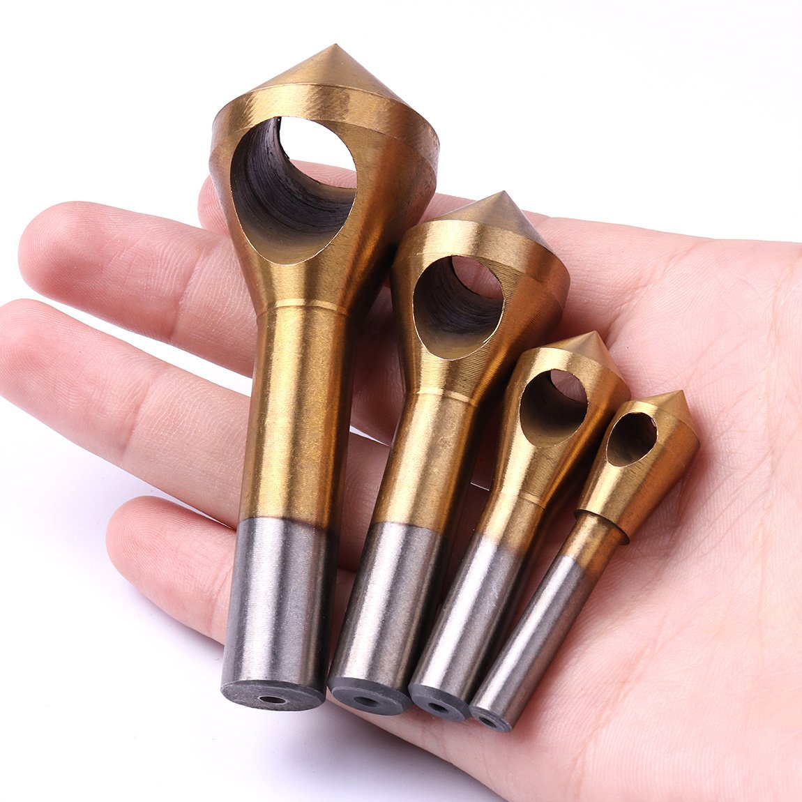 ATOPLEE Countersink Drill Bit Set,4pcs 90 Degree High Speed Steel Deburring Tool Hole Cutter