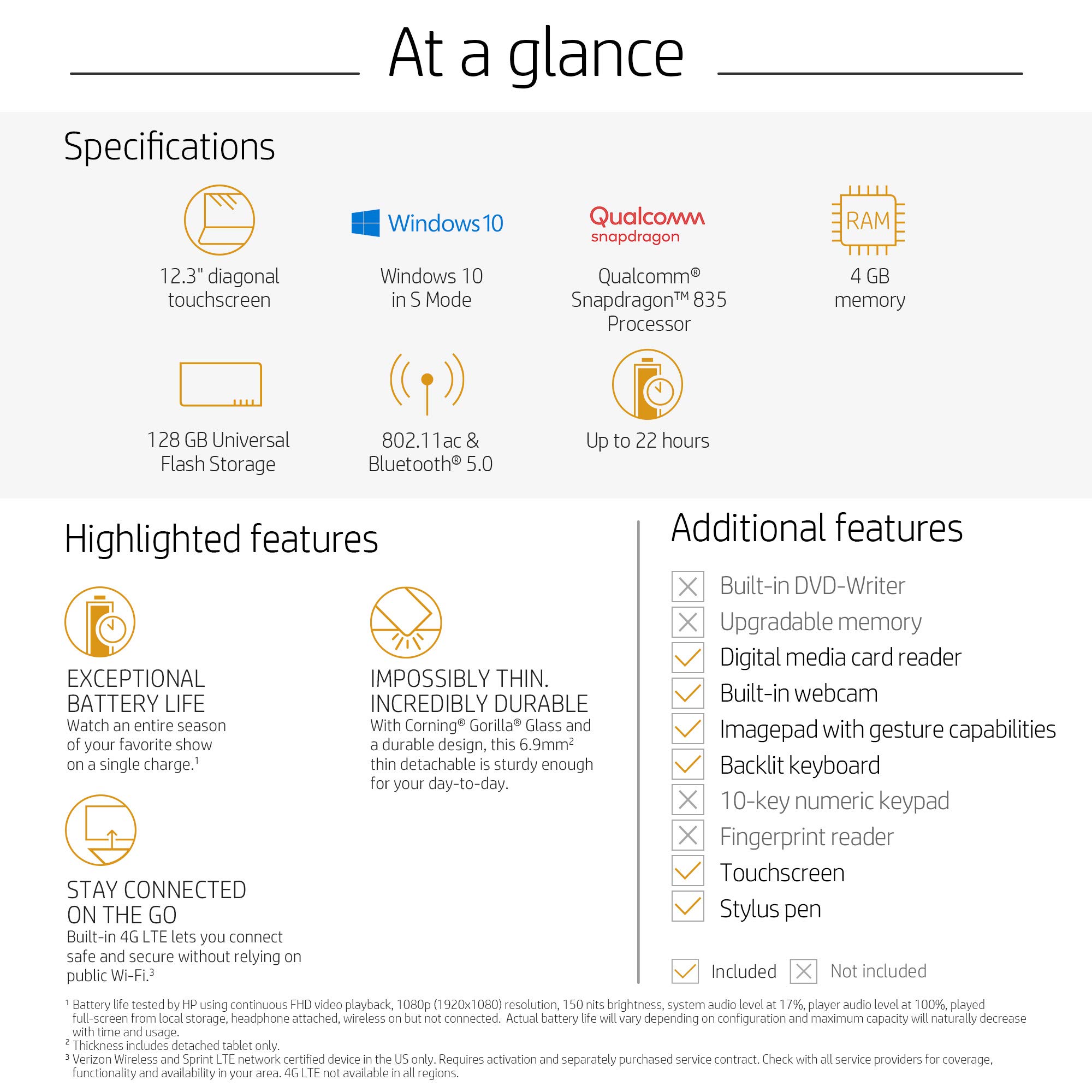 HP Envy x2 12-inch Detachable Laptop, Qualcomm Snapdragon Processor, 4 GB RAM, 128 GB Universal Flash Storage, Windows 10 Home in S Mode (12-e068ms, Natural Silver w/Oxford Blue)