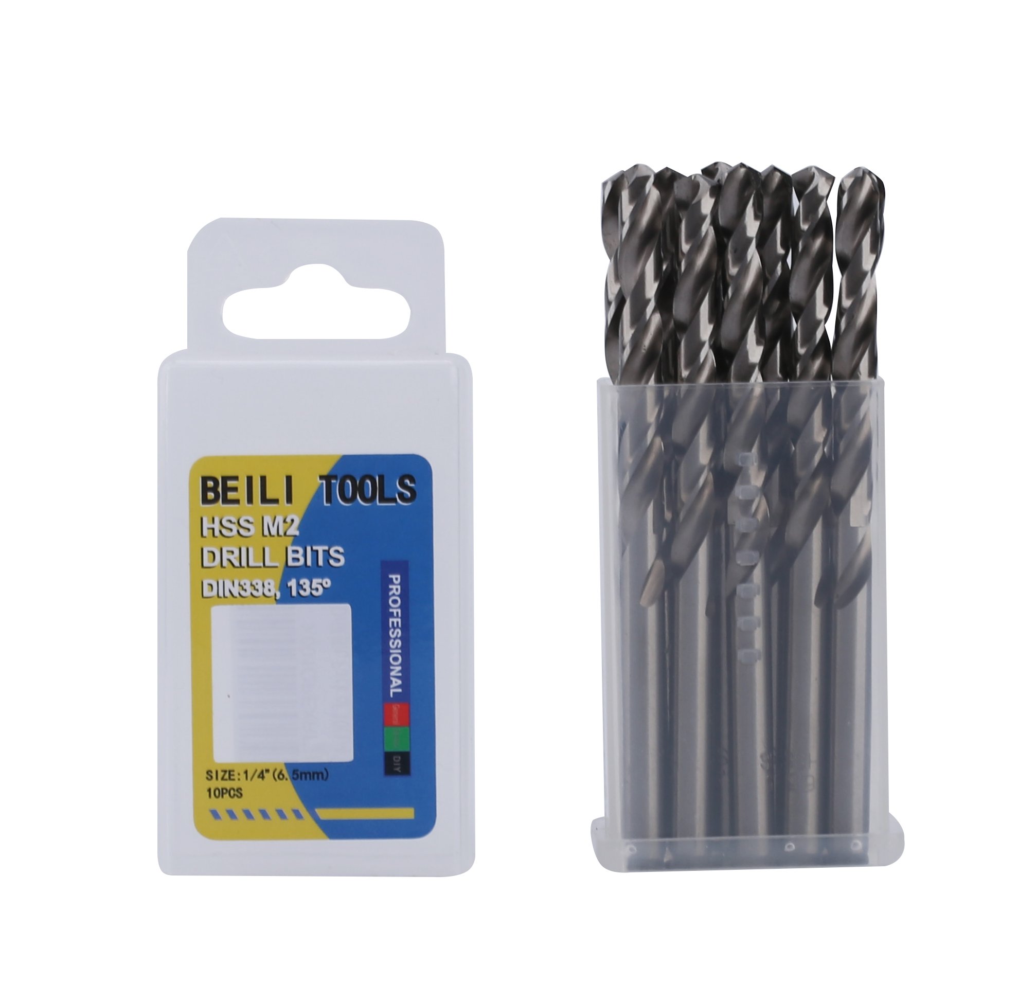 HSS M2 Metal Jobber Twist Drill Bits, Pack of 10 (1/4", 6.5mm)