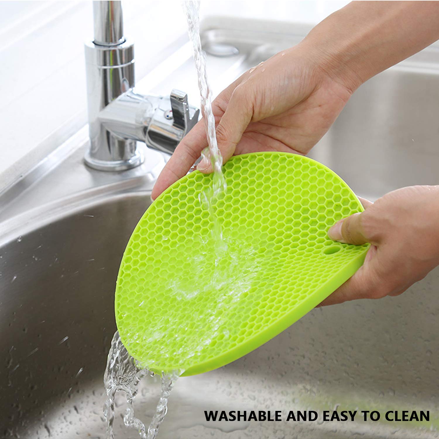 6 Pack Silicone Trivets Pot Mat Round,Pan Pot Holders Set Heat Resistant-Resistant (440ºF) & Eco-Friendly,Insulation,Non Slip Silicon Hot DishTrivet for Kitchen DiningTable Countertop,with 8 hooks