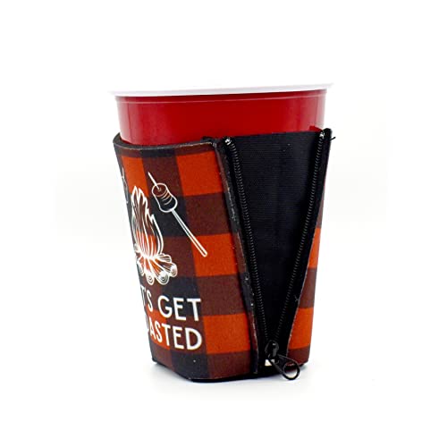 ZipSip Adjustable Koozies All in 1 - Reusable Can Cooler Insulated - Beer Coozies for Bottles, Cans Slim Cans - Iced Coffee Sleeve - Neoprene Drink cup sleeve (Let's Get Toasted, NOT MAGNETIC version)