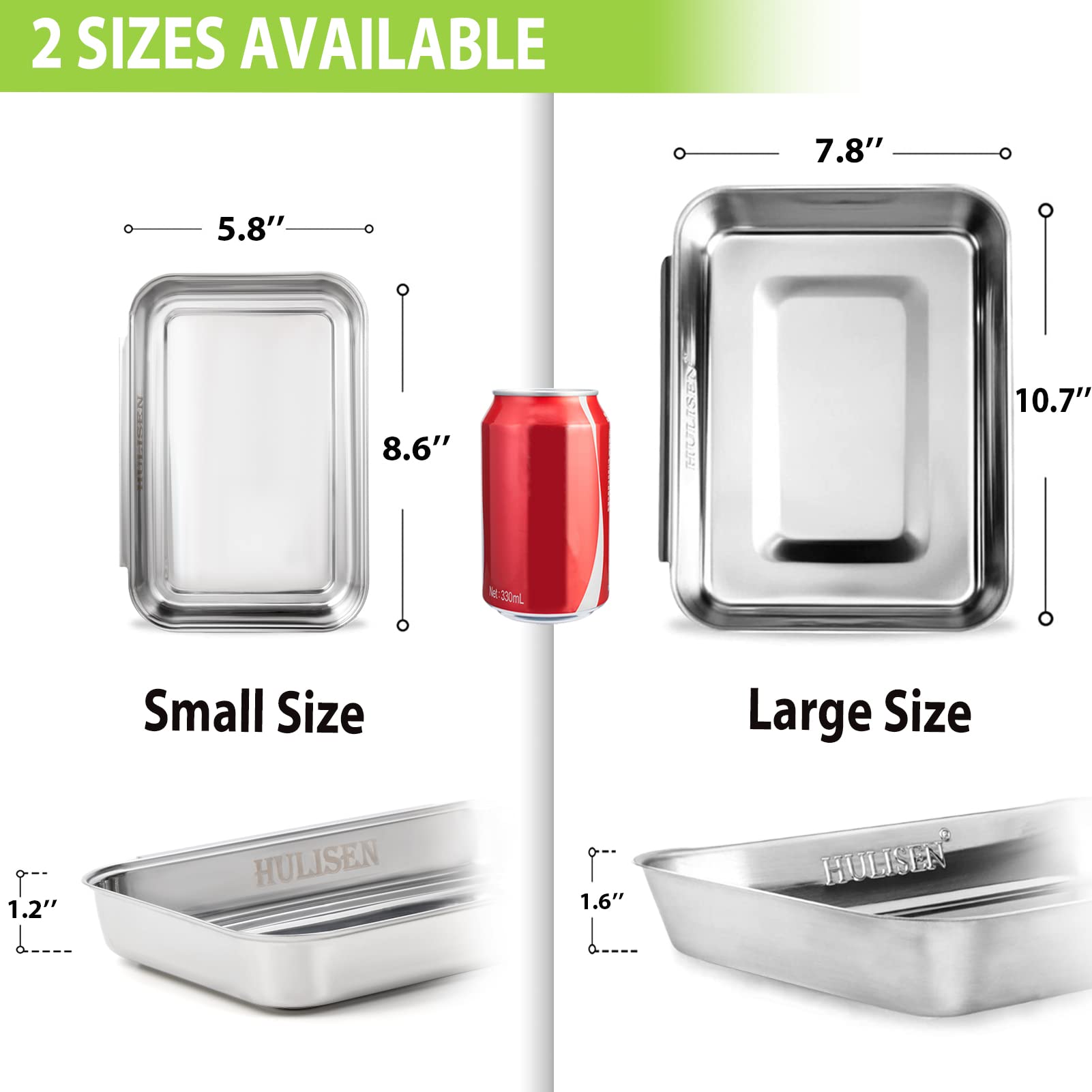 HULISEN Breading Trays Set of 3, Large Stainless Steel Breading Pans for Dredging Chicken Breasts and Marinating Meat, Interlocking Food Prep Trays for Coating Fish and Breadcrumb Dishes, Oven Safe