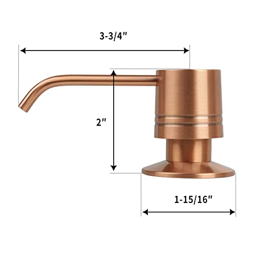 Akicon Copper Soap Dispenser for Kitchen Sink, Brass Body Refill from Top, Built in Design with Large Liquid Soap 17 OZ Bottle, Countertop Soap Dispenser (Copper, Modern)