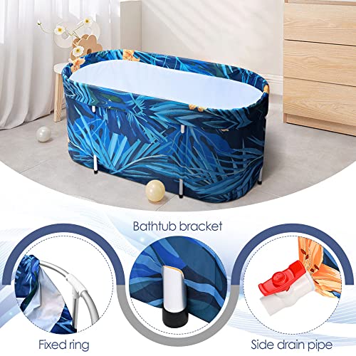 AellerSen Portable Bathtubs, Foldable Soaking Bathing Tub for Adults, Oval Bathtubs for Showers, with Thick Insulation Foam to Keep The Temperature (Blue)