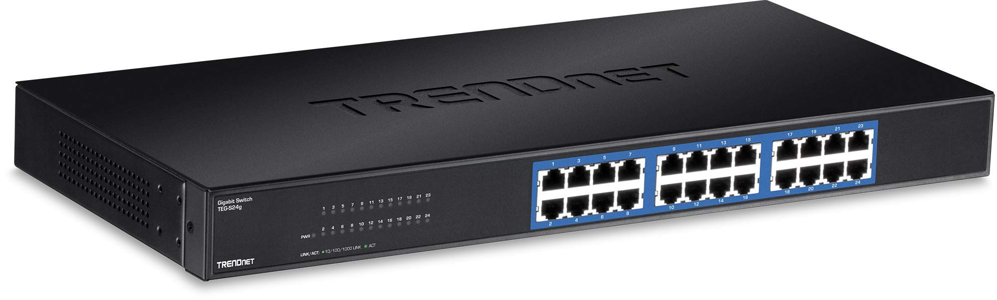 TRENDnet 24-Port Unmanaged Gigabit 10/100/1000 Mbps GREENnet Metal Housing Switch, 48 Gbps Switching Fabric, Fanless, Rack Mountable, TEG-S24G (Renewed)