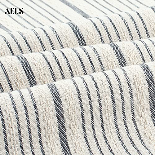 AELS Farmhouse Hanging Laundry Hamper with 2 Hooks, Washable Beige & Stripes Linen Laundry Bag with Zipper & Wide Open Top, Over the Door Organizer for Dirty Clothes, Space Saving Storage