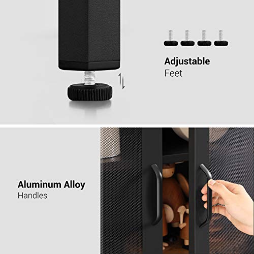 SONGMICS Metal Storage Cabinet with Mesh Doors, Multipurpose Storage Rack, 3-Tier Office Cabinet, Max. Load Capacity 55 lb per Tier, Black UOMC002B01