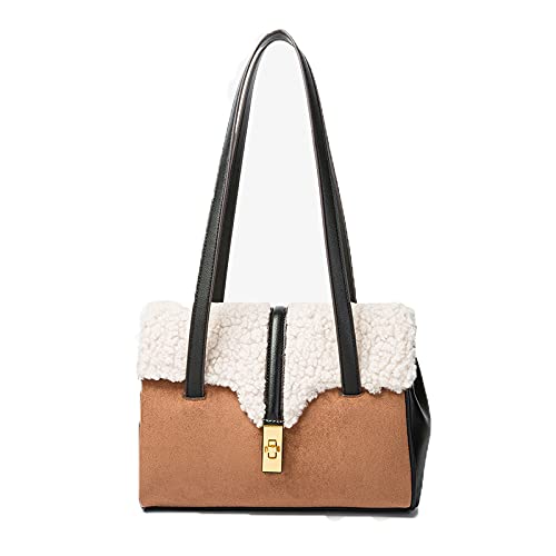 2021 autumn and winter new trend niche design lamb wool bag/Tote Bag/shoulder bag/Handbag/armpit bag (BROWN)