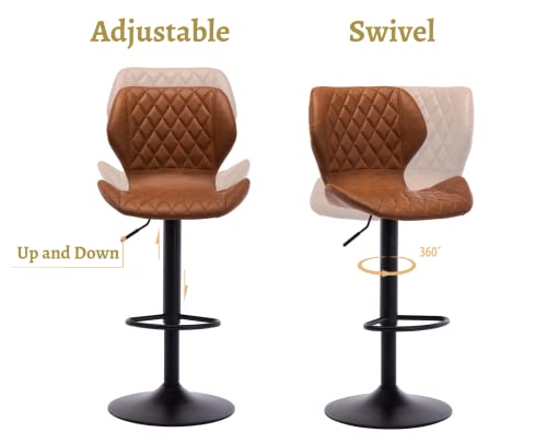 EALSON Swivel Bar Stools Set of 2 Modern Counter Height Barstools PU Leather Bar Chairs with Back Adjustable Kitchen Island Stools for Home Bar/ Dining Room, Brown