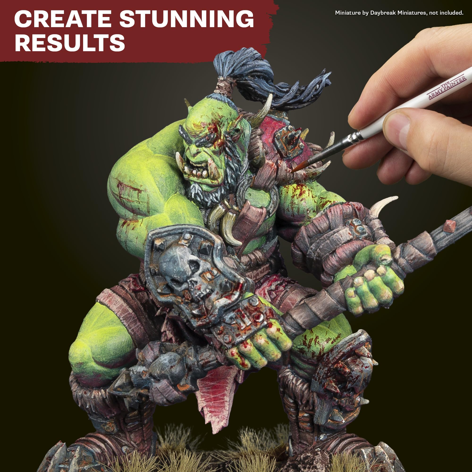 The Army Painter Warpaints Fanatic: Starter Set, 11 paints: 7 acrylic colours, 2 Metallics, 1 Wash, 1 Brush-On Primer, 1 Free Miniature figure and Starter Brush