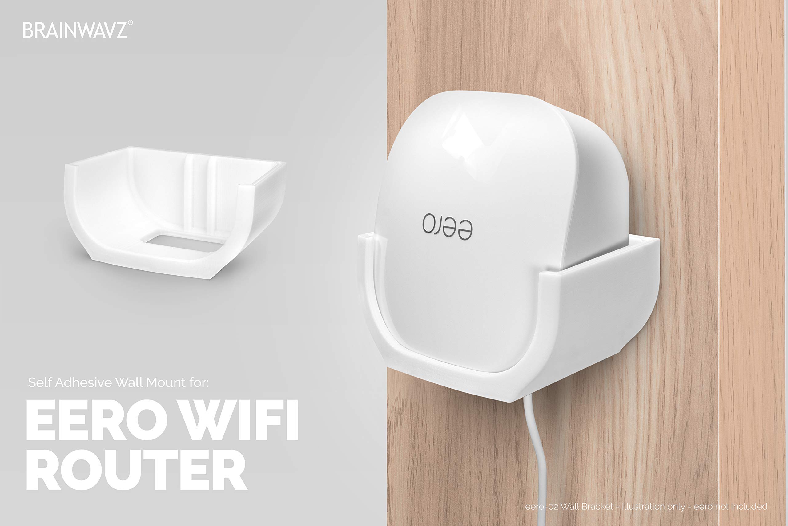 Screwless Wall Mount for Eero Mesh WiFi (NOT Compatible with Eero 6/Pro 6/Beacon), VHB Stick On Holder, Easy to Install, No Tools, No Mess, No Drilling, Strong Adhesive Mount, White by Brainwavz