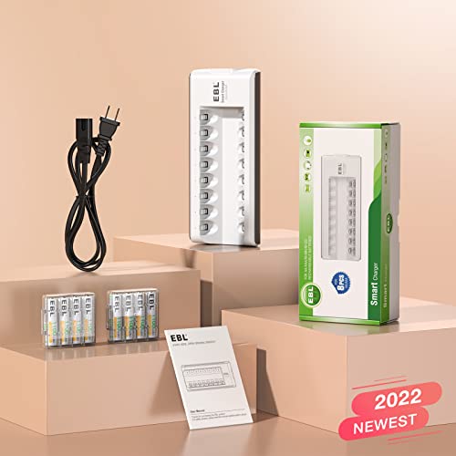 EBL AAA Rechargeable Batteries, 8 Pack Precharged AAA Batteries 1.2V 1100mAh with AA AAA Battery Charger