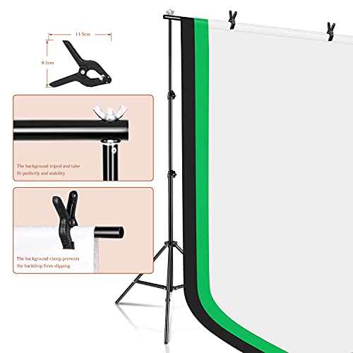 Walk Fly 7x10FT Muslin Backdrop Screen Kit, Photography Continuous Lighting and Collapsible Backdrop Stand Set, Background Support System with 20" x 27" Softbox Light for Photo Video Studio Shooting