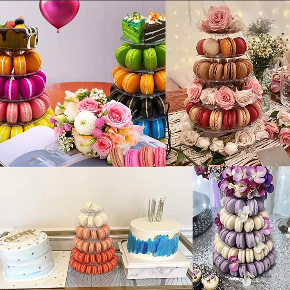 6 Tier Macaron Display Stand, Round Clear Cupcake Holder Display Stand Dessert Pastry Tower Stand for Wedding Birthday Bar Party Décor - 10 inches