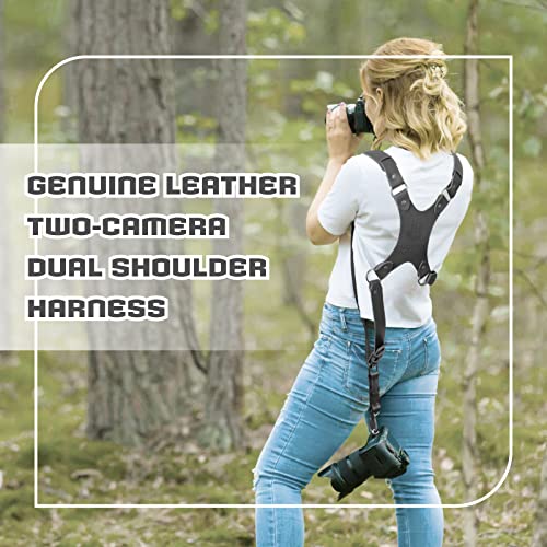 4J LEDR Camera Strap Accessories for Two-Cameras,Dual Camera Harness,Dual Shoulder Leather Harness,Camera Shoulder Strap,Leather Camera Strap,Multi Camera Gear for DSLR/SLR Strap,Quick Release,BLACK