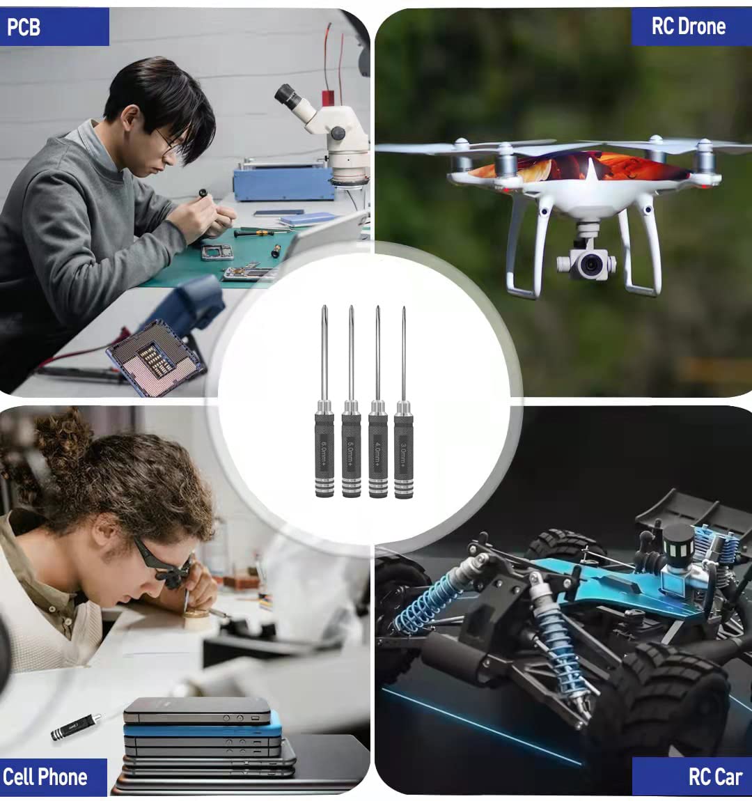 Drone Tool kit - 4Pcs Phillips Screwdriver Steel Tool Set 3.0/4.0/5.0/6.0mm Mini Hand Tools for RC Model Helicopter Boat Cars