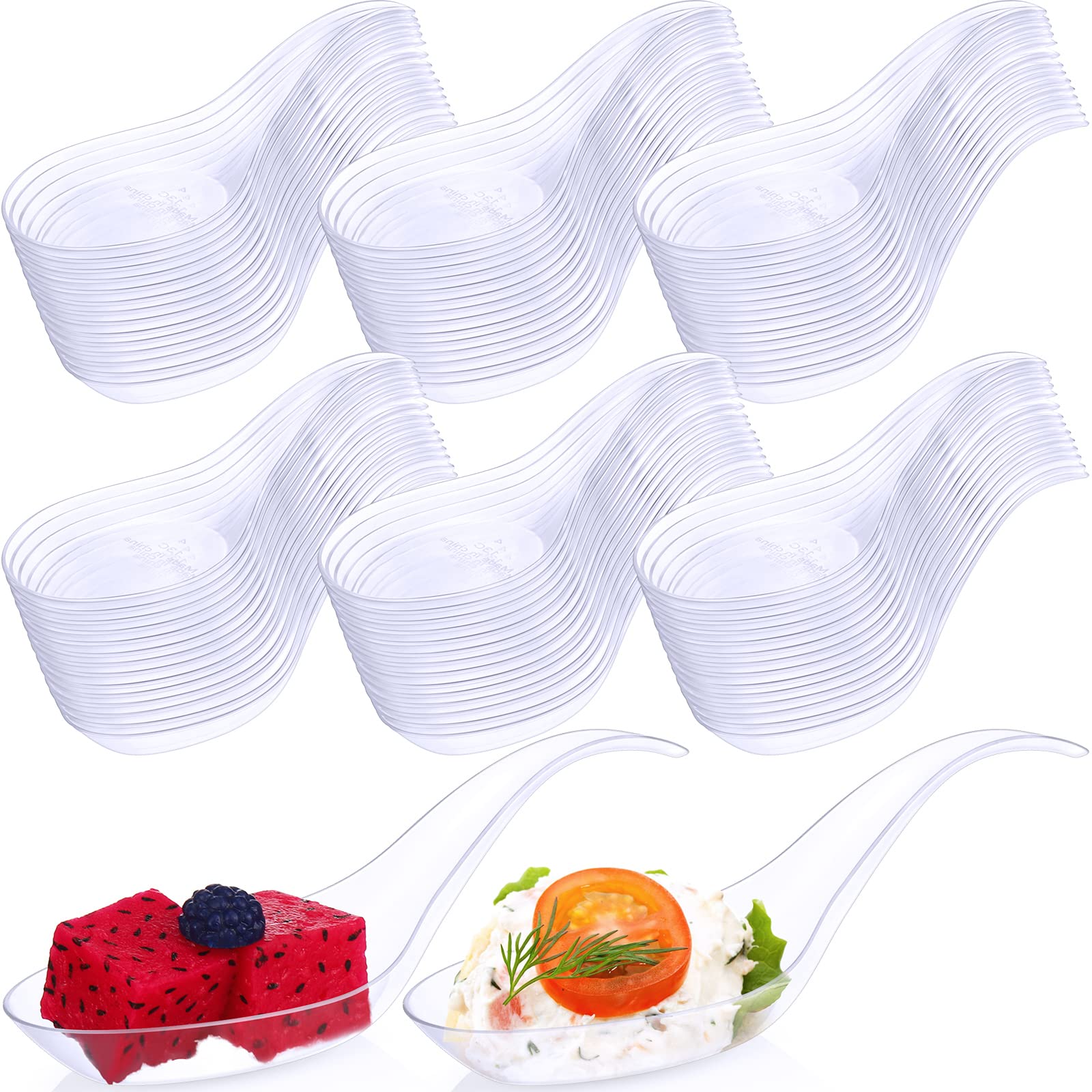 400 Pieces Tasting Mini Spoons Disposable Mini Dessert Spoons Appetizer Spoons Plastic Asian Soup Spoons Bulk Clear Serving Spoons for Desserts, Sushi, Dipping Sauces, Ice Cream