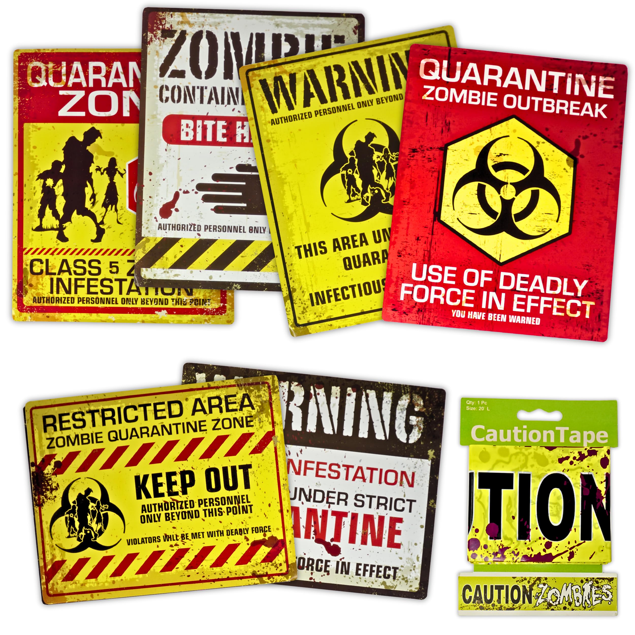 6 Warning Signs 11x14" with Caution Tape Roll 20 Feet - Halloween Zombie Party Decorations Halloween Indoor Outdoor Yard Signs Beware Danger Door Posters Haunted House Decor