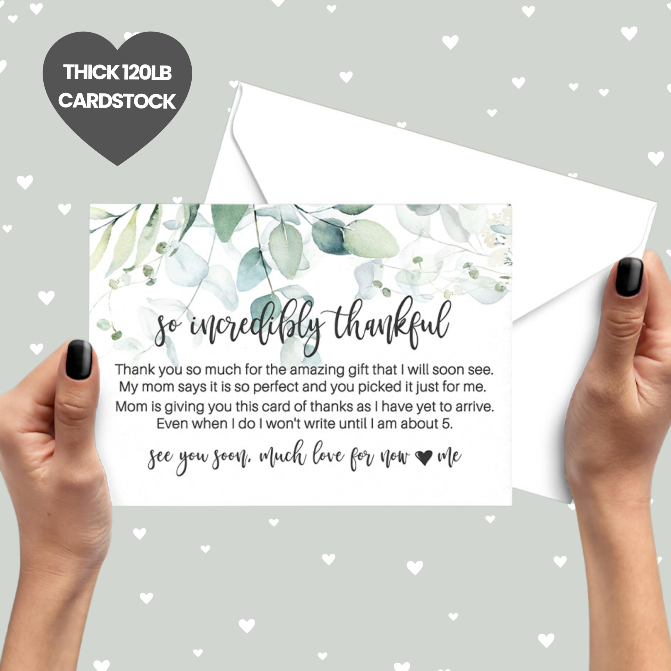 Paper Clever Party Greenery Baby Shower Thank You Cards with Envelopes - 25 Pack - 4x6 Blank Notes with Prefilled Message from Baby Girl - Rustic Eucalyptus Design Stationery Set