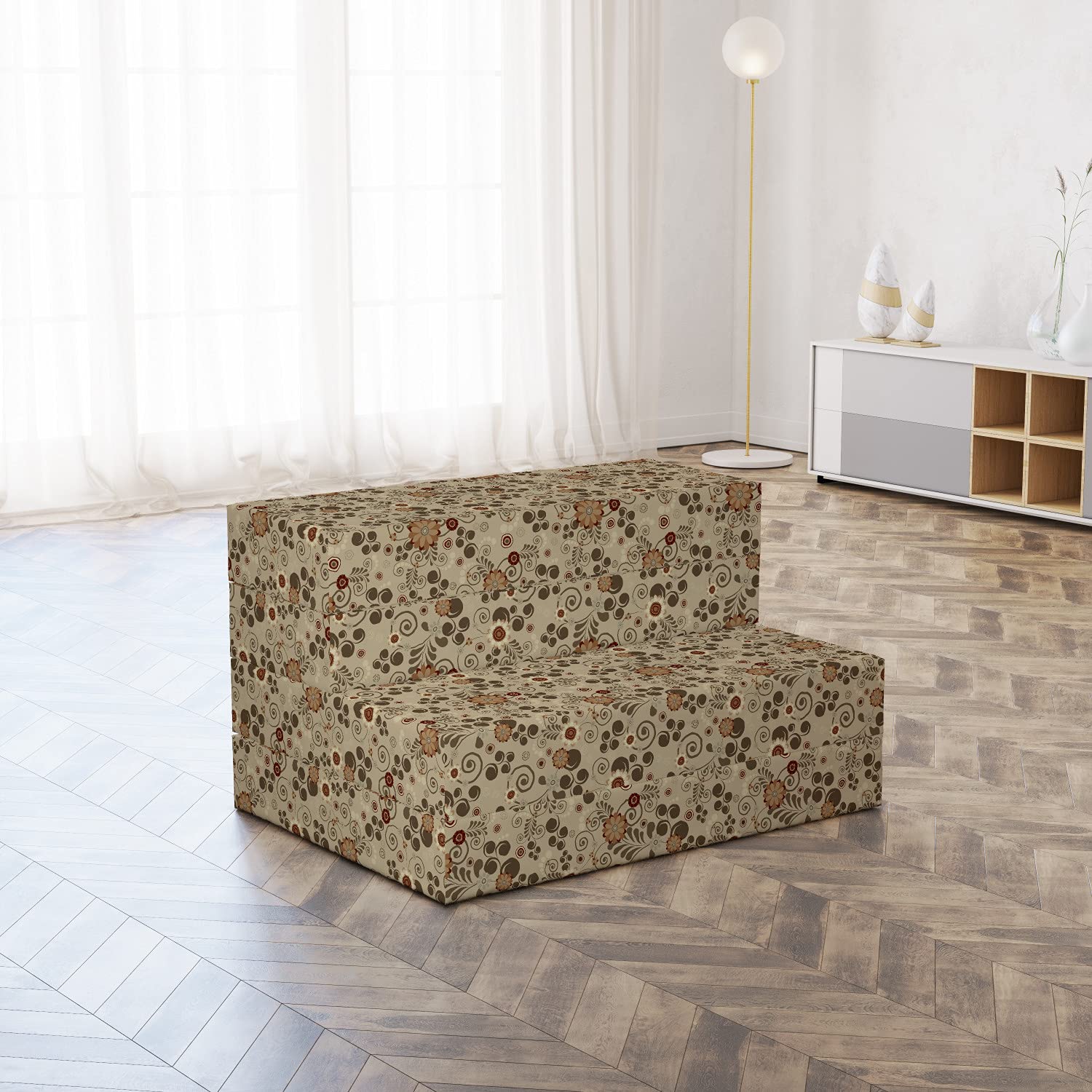 Ambesonne Grunge Foldable Mattress, Swirls Curves and Dots, 74.8" x 35.4", Tan Redwood Pale Brown