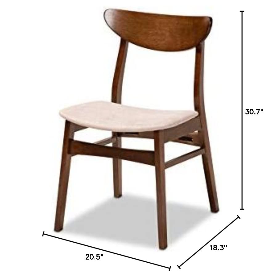Baxton Studio Parlin Mid-Century Modern Transitional Light Beige Fabric Upholstered and Walnut Brown Finished Wood 4-Piece Dining Chair Set