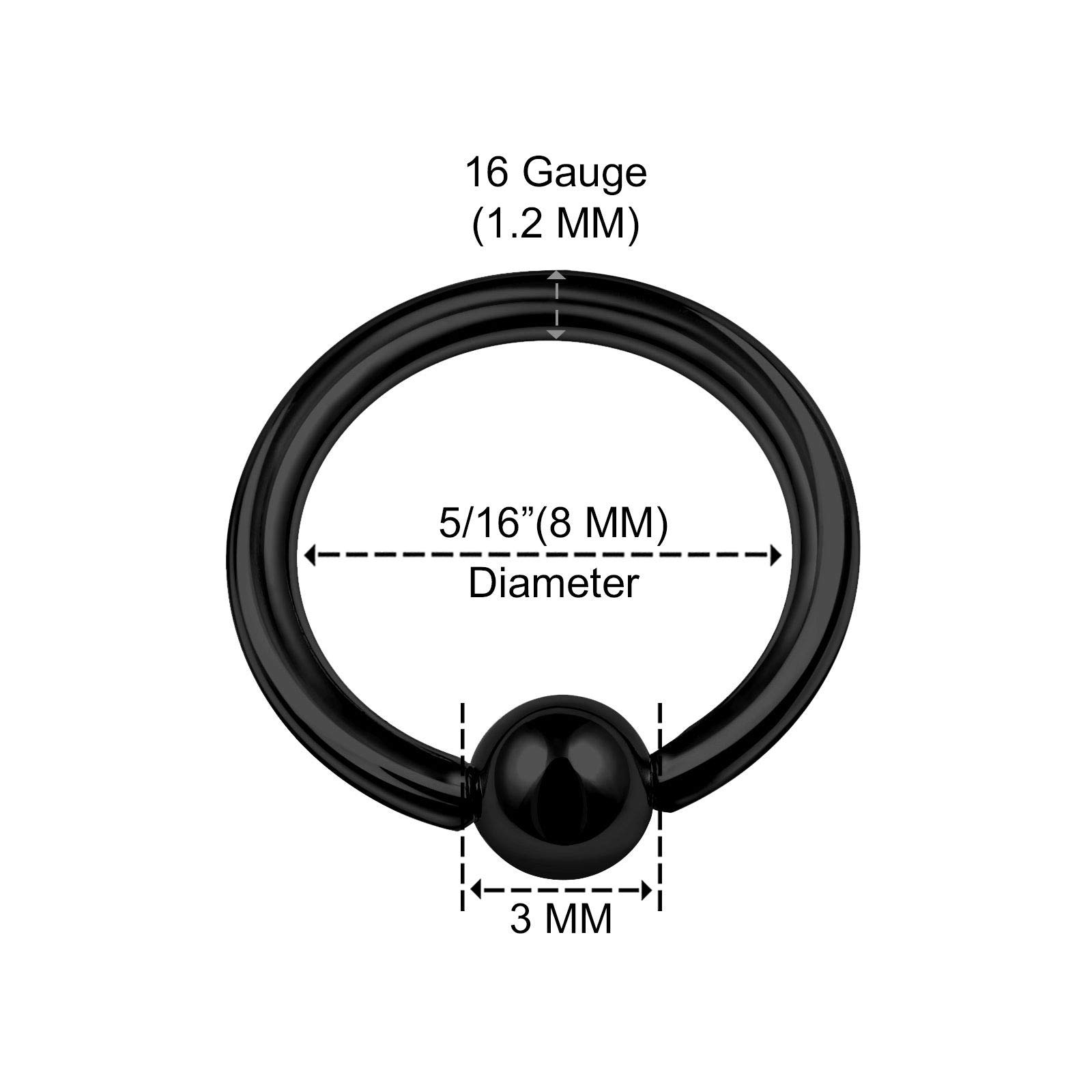 3PCS Stainless Steel Black Captive Bead Ring 16g 5/16 8mm 3mm Ball Eyebrow Daith Helix Earrings Tragus Piercing Jewelry 0804