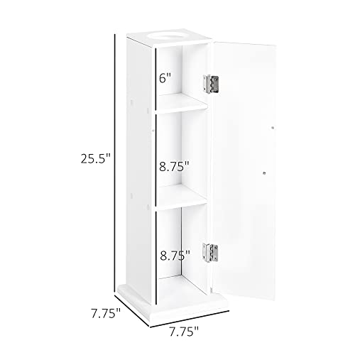 HOMCOM Toilet Paper Cabinet, Small Bathroom Corner Floor Cabinet with Doors and Shelves, Thin Storage Bathroom Organizer for Paper Shampoo, White