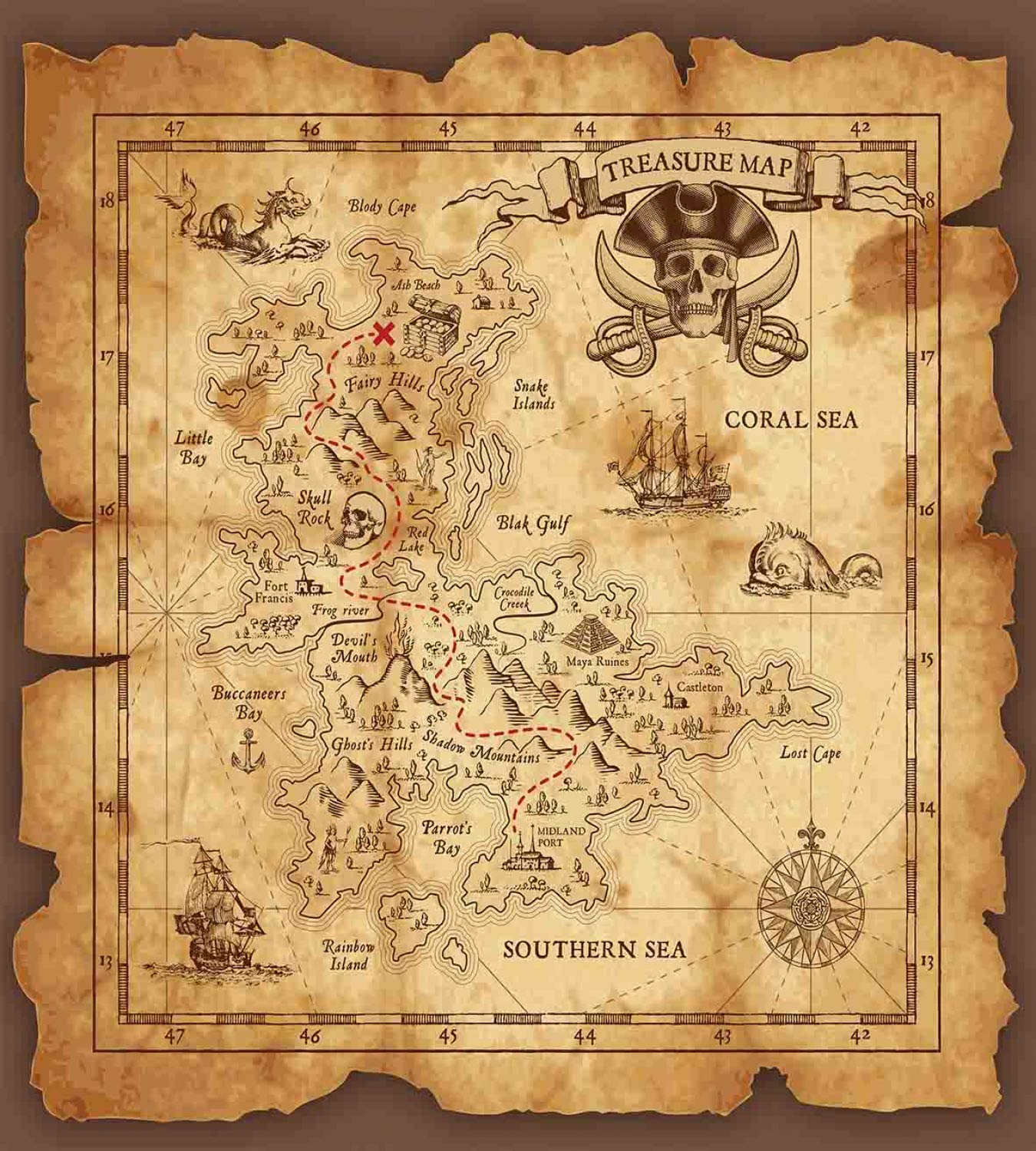 Ambesonne Island Map Duvet Cover Set, Super Detailed Treasure Map Grungy Rustic Pirates Gold Secret Sea History Theme, Decorative 3 Piece Bedding Set with 2 Pillow Shams, Queen Size, Beige Brown