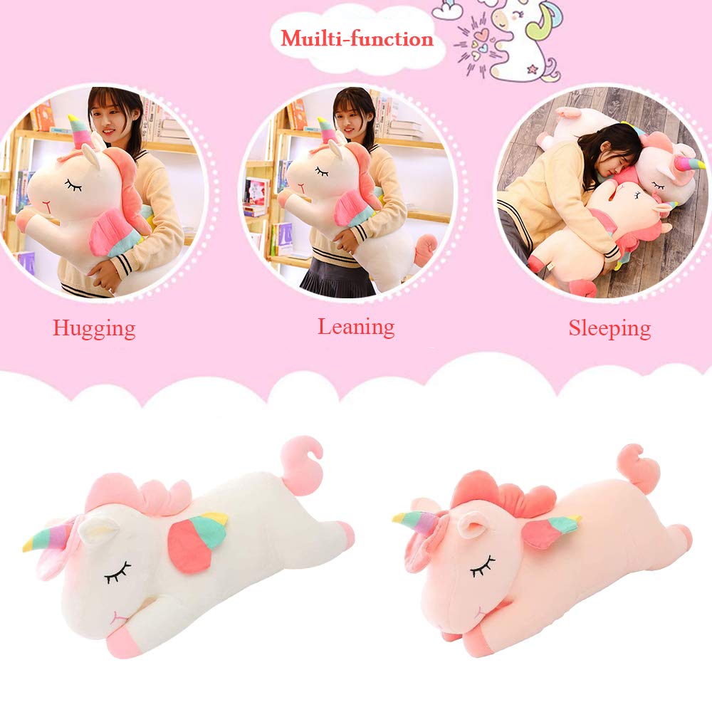 AIXINI Plush Unicorn Stuffed Animal Pillows Toy, 11.8 Inch Cute Soft Pink Unicorn Plushie Dolls with Rainbow Wings