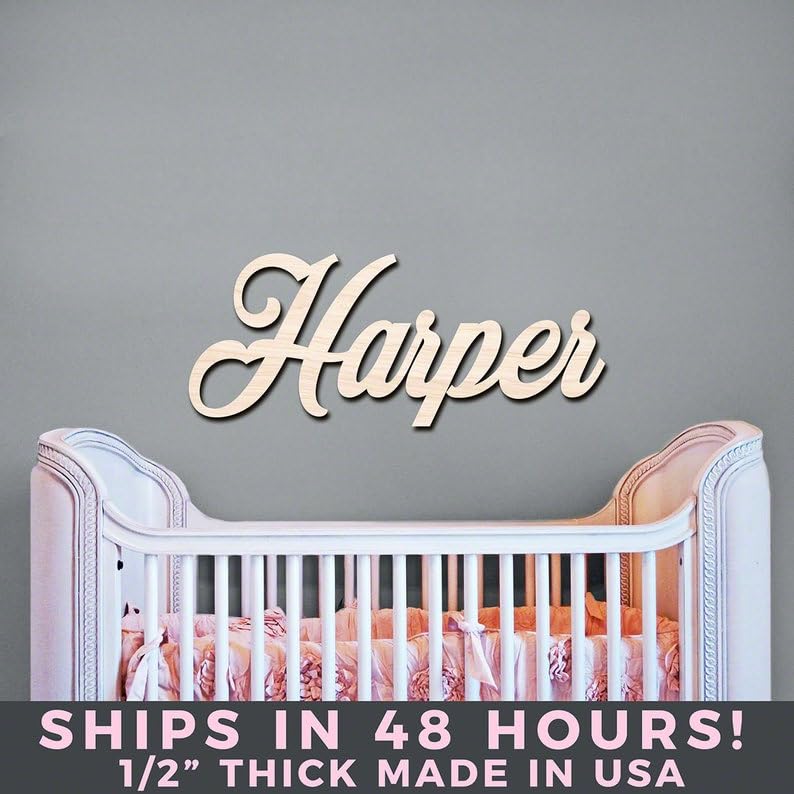 Personalized Wooden Baby Name Sign – Nursery Wall Letters, Kids’ Room Décor, 1/2" Thick, 12"-33" Wide