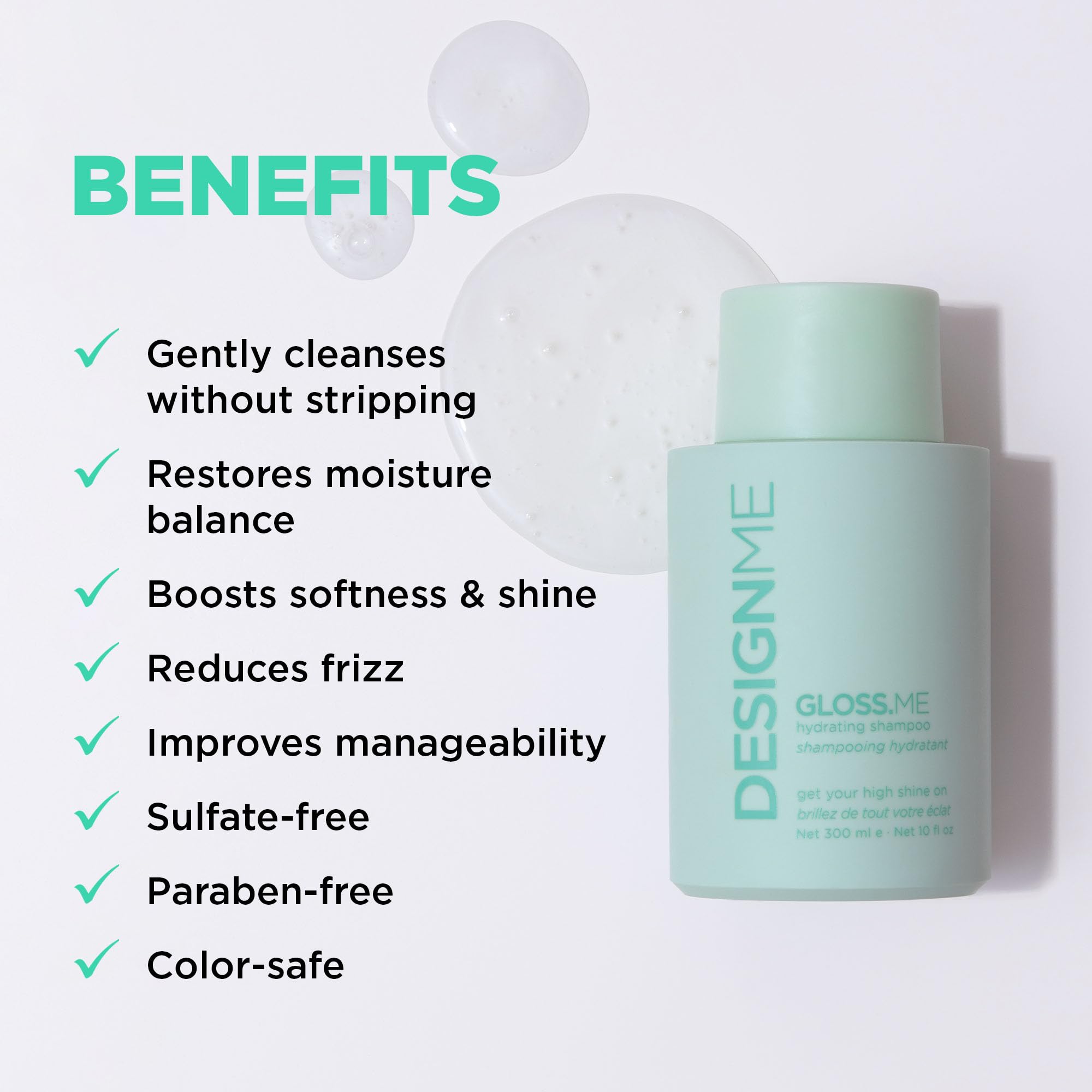 GLOSS.ME Hydrating Shampoo by DESIGNME | Hemp & Argan Oil Shampoo Adds Softness & Shine | Straight, Wavy, or Curly Hair Shampoo | Sulfate-Free & Color-Safe Moisturizing Shampoo for Dry Hair, 10 Fl Oz