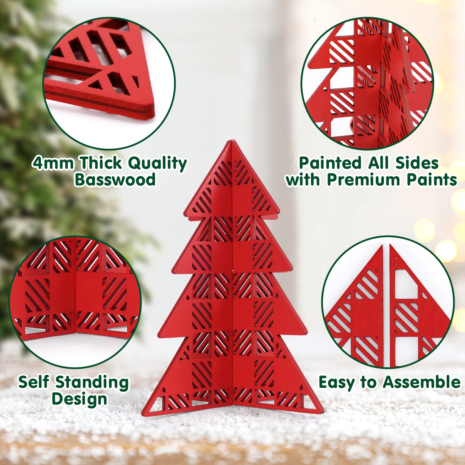 3pcs Tabletop Christmas Tree Wooden Christmas Tree Xmas Decor Standing 3D Christmas Trees Merry Christmas Sign Decoration Tree for Table Mantel Shelf Tiered Tray Holiday Home Decor
