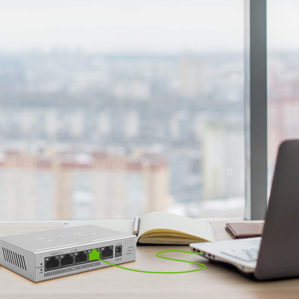 Zyxel 5 Port Gigabit Ethernet Unmanaged POE+ Switch | 4 x PoE+ @ 60W | Plug & Play | Sturdy Metal Housing | Desktop or Wall-Mount | Fanless | Lifetime Warranty | Ethernet Splitter | GS1005HP