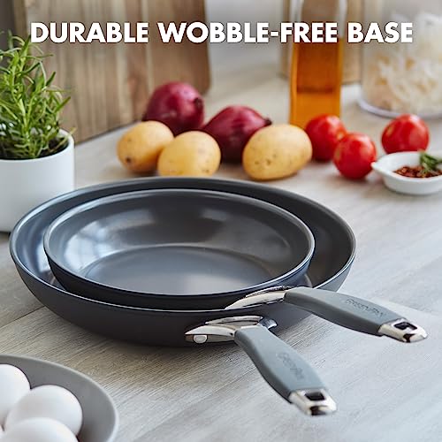 GreenPan York Hard Anodized Healthy Ceramic Nonstick 8" and 10" Frying Pan Skillet Set, Durable Forged Base, Scratch Resistant, Ergonomically Designed Silicone-Wrapped Handles, PFAS-Free, Gray