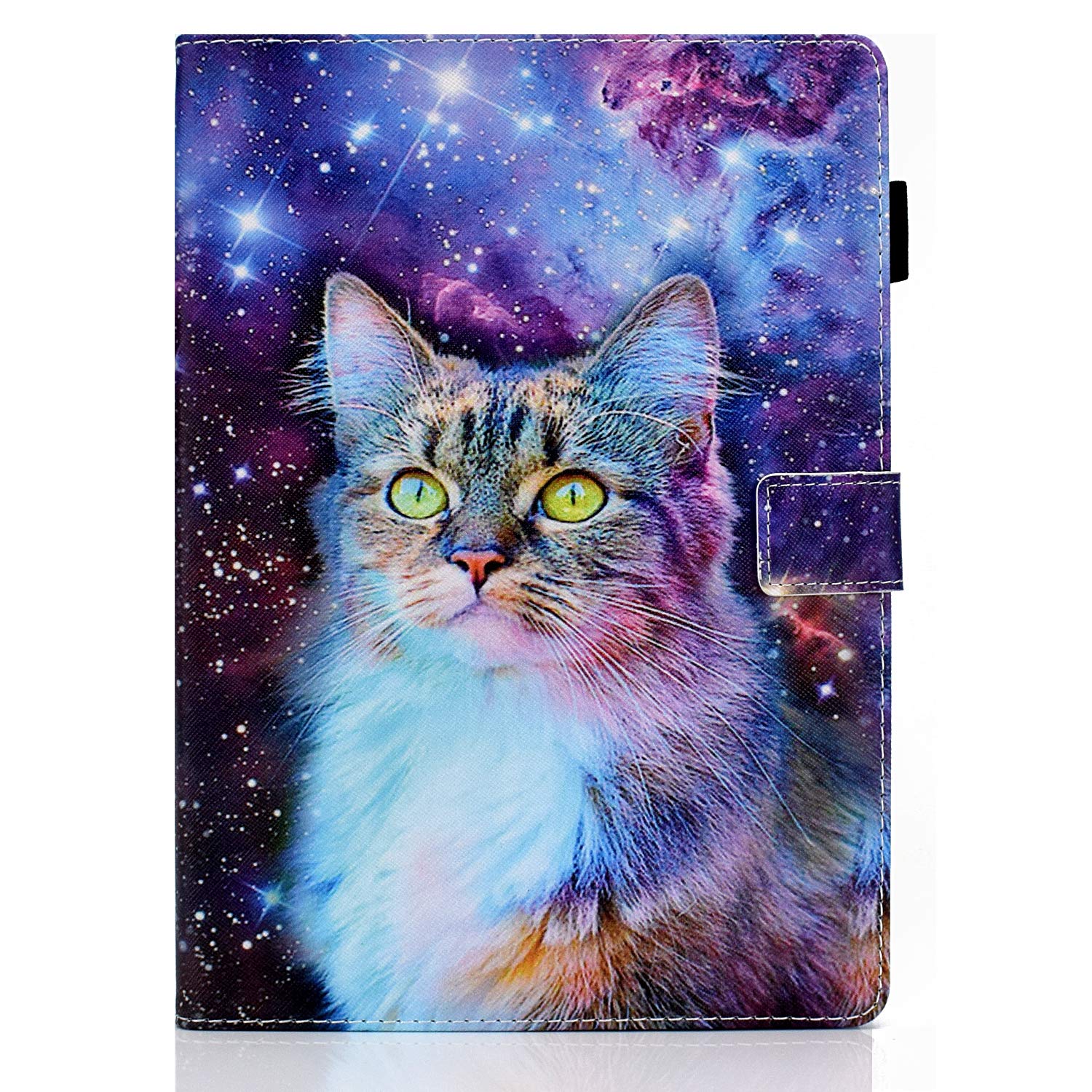 KEROM Case for iPad 9.7 inch (Fits iPad 6th/5th Generation 2018/2017, Also Fits iPad Pro 9.7 and iPad Air 2/1), Premium PU Leather Smart Folio Stand Cover with Auto Sleep Wake, Space Cat