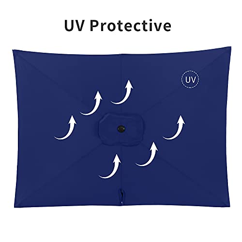 Aok Garden 6.5×10Ft Rectangular patio umbrella Outdoor table umbrella tilt with Push Button and Crank for Deck Pool Market, Navy Blue