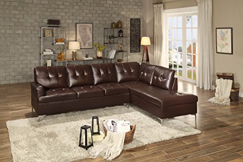 Homelegance Barrington 109" x 108" PU Leather Chaise Sofa, Brown