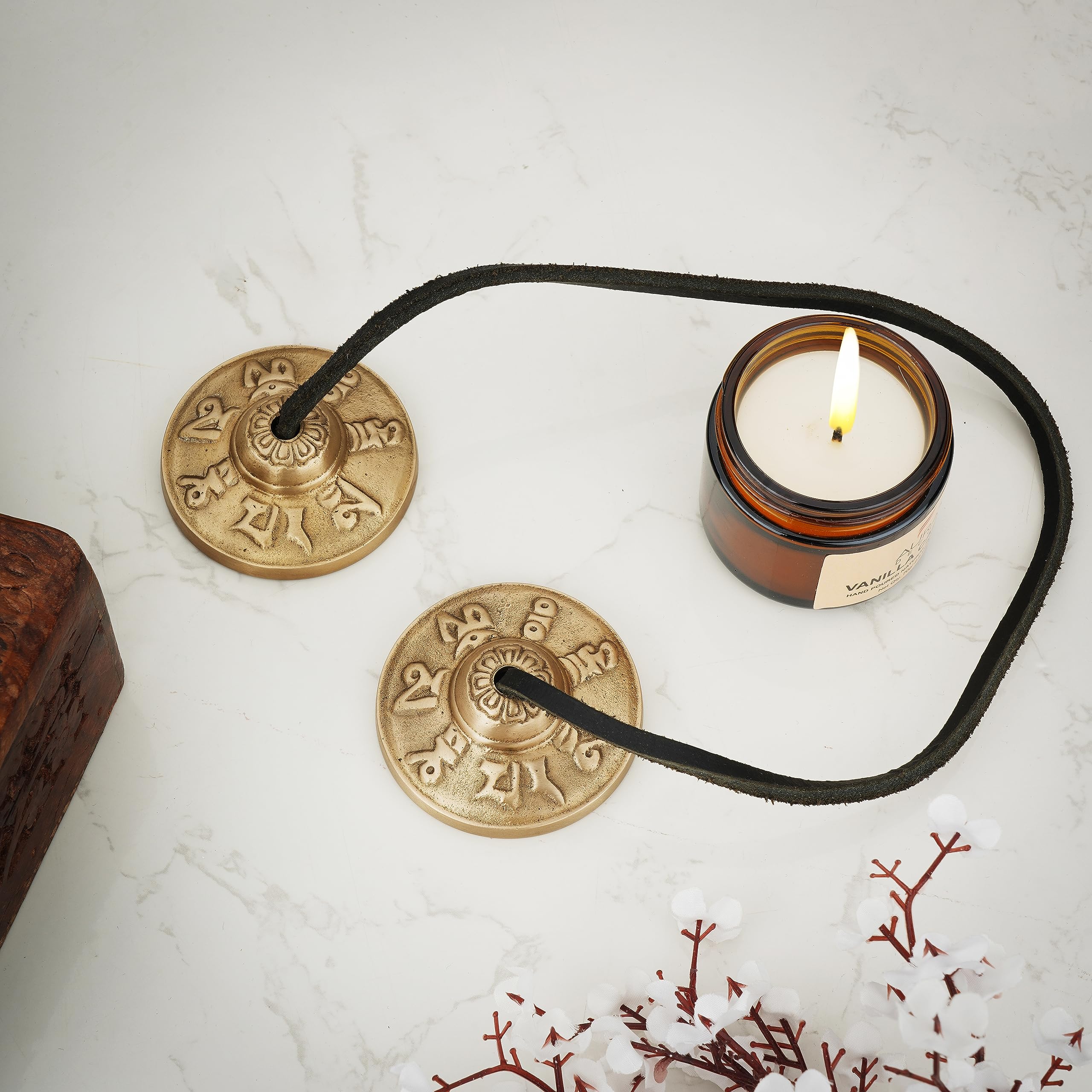 Ajuny Tibetan Tingsha Cymbals Meditation Handcrafted Buddhist Meditation Yoga Chime Bells Embossed With OM Mane Padme Hum Symbols Manjira Healing Instrument Spiritual Gifts
