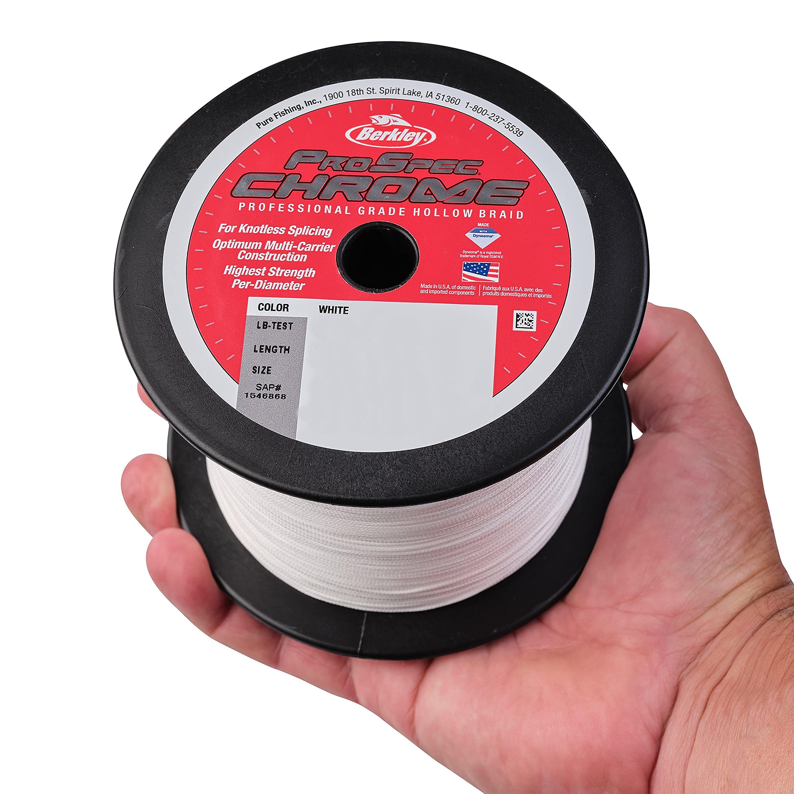 Berkley ProSpec® Chrome Premium Hollow Braid Superline, White, 80lb | 58.9kg, 3000yd | 2743m Fishing Line, Suitable for Saltwater Environments
