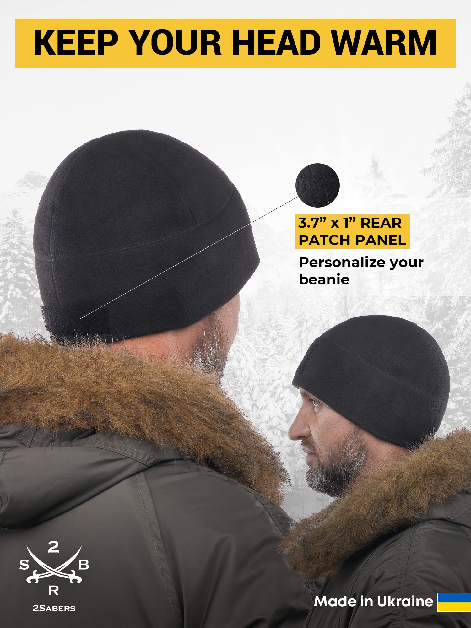 2SBR 2SABERS Tactical Winter Fleece Beanie with Patch Panel – Skull Watch Cap Hat Army