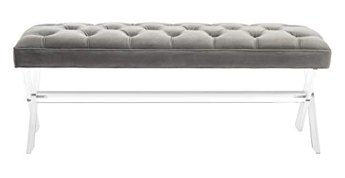 Safavieh Couture Home Tourmaline 48-inch Glam Dark Grey Velvet Tufted Acrylic Bench